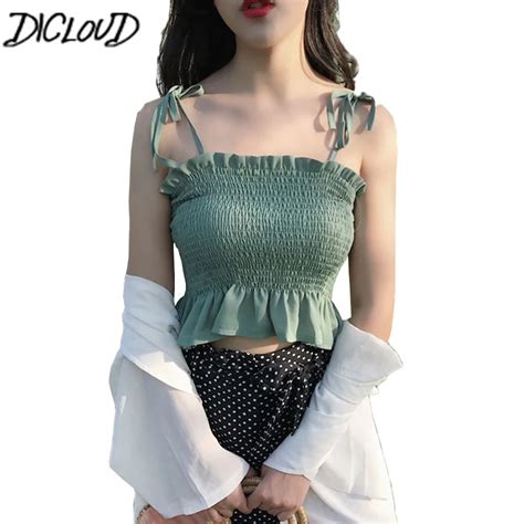 Dicloud Solid Tie Bow Camis Streetwear Tube Top Women Fashion Ruched