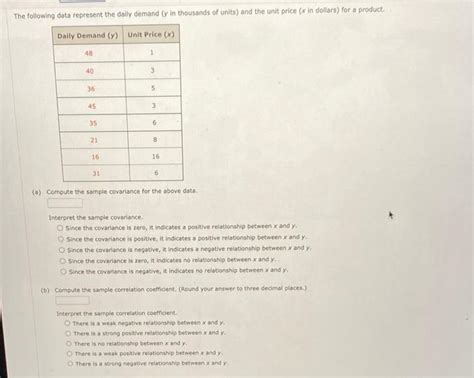 Solved A Compute The Sample Covariance For The Above Data