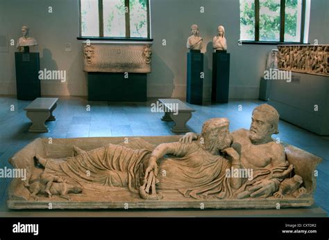 Marble Sarcophagus Lid With Reclining Couple Roman Severan Period 220
