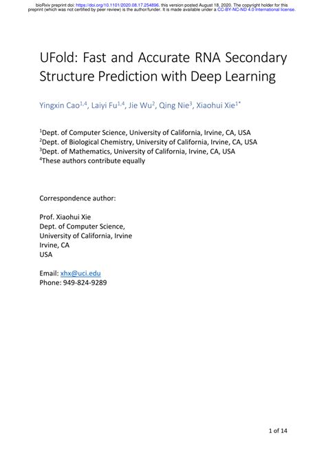 Pdf Ufold Fast And Accurate Rna Secondary Structure Prediction With