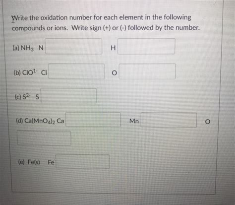 Solved Write The Oxidation Number For Each Element In The