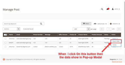 how to create modal in adminhtml grid magento2 the next