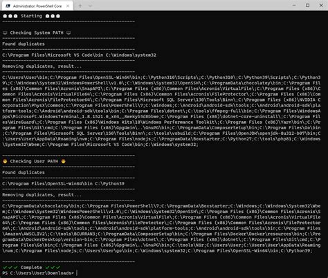 powershell script to remove duplicate entries from path environmental