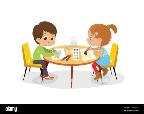 Niños Sentados En Clase Dibujo Aniamdo Imágenes Recortadas De Stock Alamy