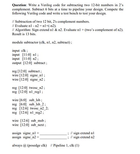 solved question write a verilog code for subtracting two