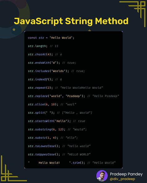 pradeep pandey on twitter javascript string methods cheatsheet ⚡⚡