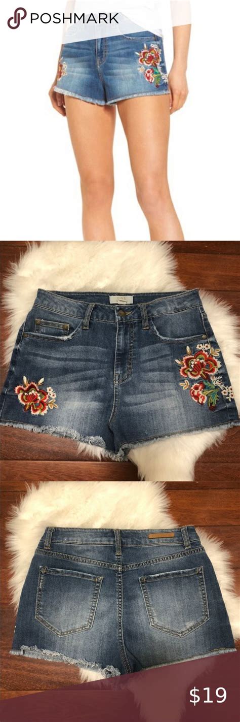 Sun And Shadow ~ Embroidered Flower Denim Shorts Flower Denim Shorts