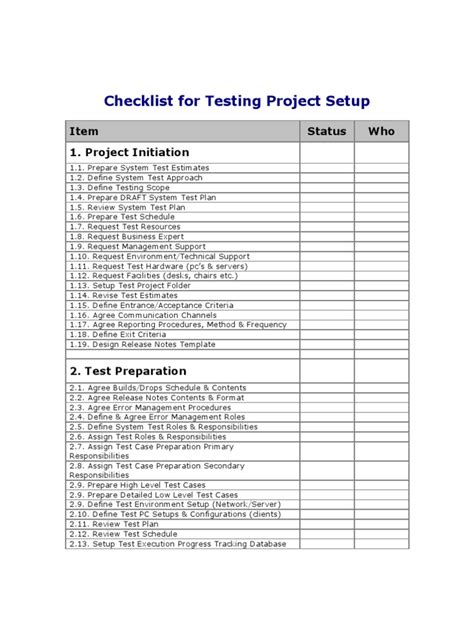 Testing Project Setup Checklist Pdf Software Bug Server Computing