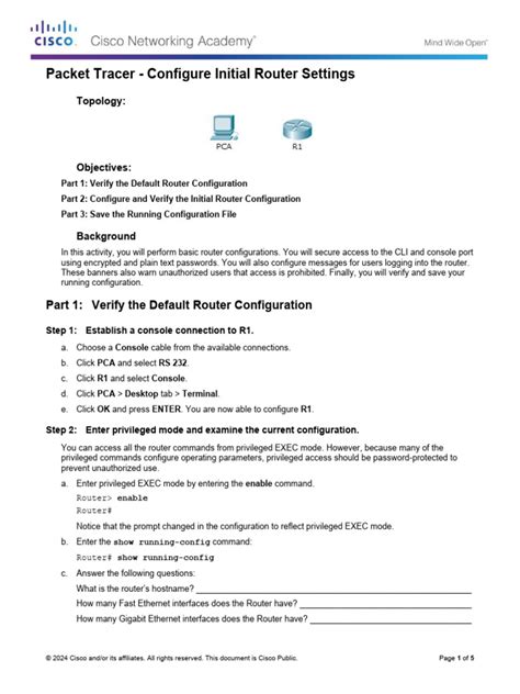 6 4 1 3 Packet Tracer Configure Initial Router Settings Pdf