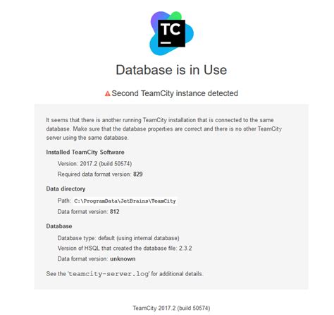 database is in use after re installing teamcity teamcity support