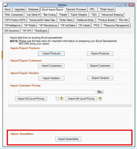 importing assembly items in csv format