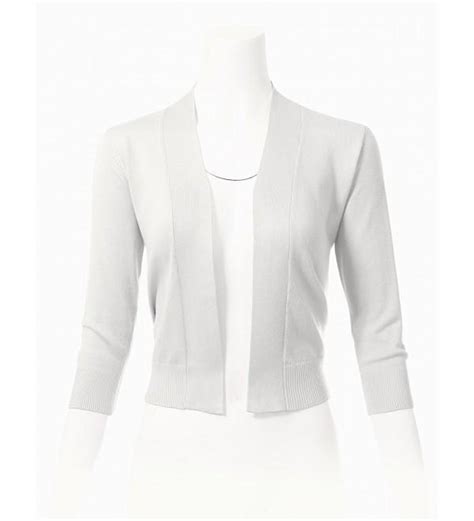 Womens Classic 3 4 Sleeve Open Front Cropped Cardigans S Xl White