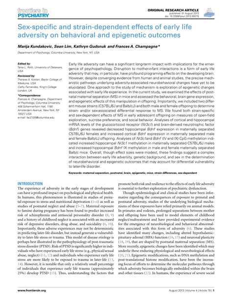 Pdf Sex Specific And Strain Dependent Effects Of Early Life Adversity