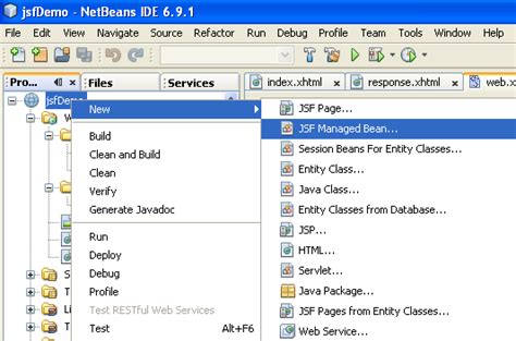 creating a java jsf managed bean and constructor using the managed bean