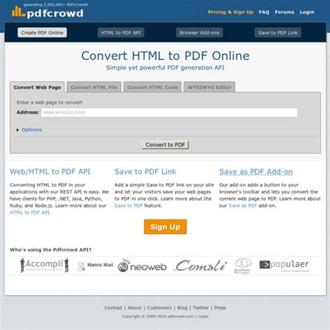 free php api to convert html to pdf