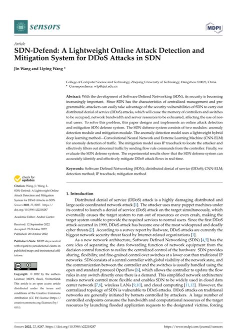 Pdf Sdn Defend A Lightweight Online Attack Detection And Mitigation