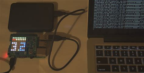 raspberry pi 3b with a sense hat running a bitcoin node showing sync