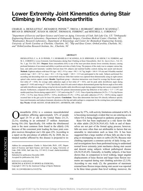 Pdf Lower Extremity Joint Kinematics During Stair Climbing In Knee