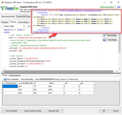 how to read nested xml cdata section or encoded text using xml odbc