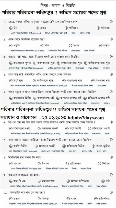 পরিবার পরিকল্পনা অধিদপ্তর অফিস সহায়ক পদের প্রশ্ন সমাধান ও সাজেশন