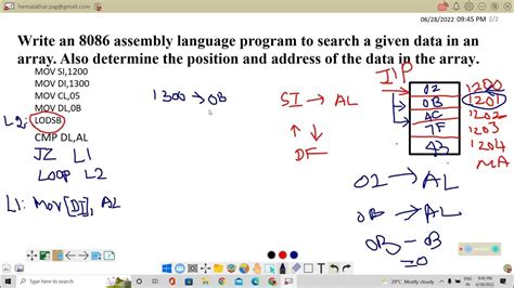how to write an 8086 alp to search a given data in an array youtube