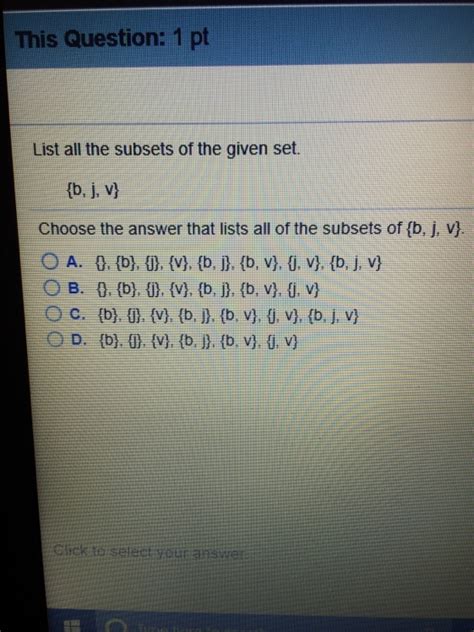 solved list all the subsets of the given set {b j v}