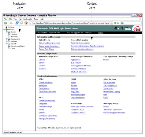 using the weblogic server console