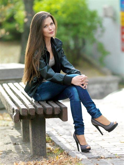 Brunette Jeans Pants Heels Long Hair Amelie B Wallpapers Hd