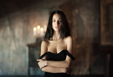 Wallpaper Women Long Hair Bare Shoulders Dress Maxim Maximov