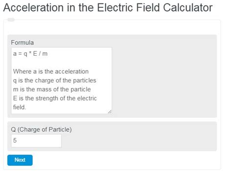 acceleration in the electric field calculator calculator academy