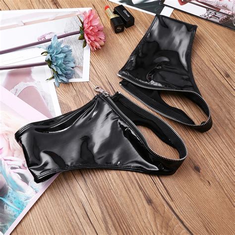 Women Latex Wetlook Briefs Panties Sexy Lingerie Underpants Black Shiny