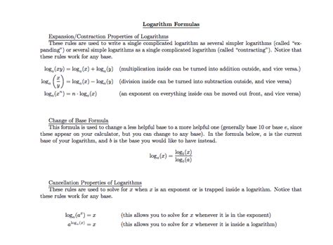 Logarithm Rules Cheat Sheet Hot Sex Picture