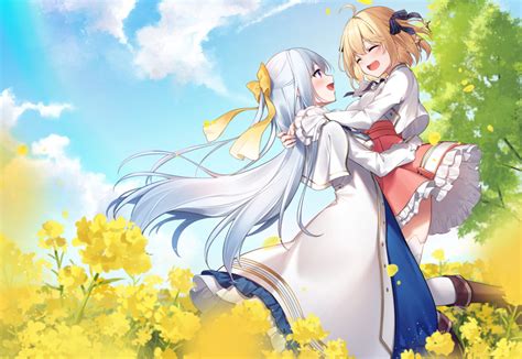 Safebooru 2girls Anisphia Wynn Palettia Blonde Hair Closed Eyes