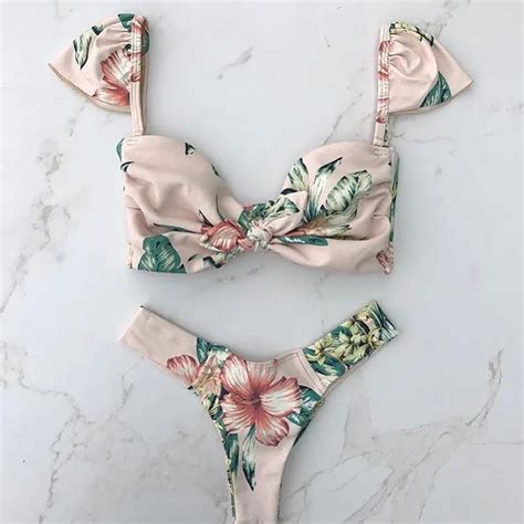 Flower Print Bikini Set 2018 Swimwear Women Chest Knot Swimsuit Sexy
