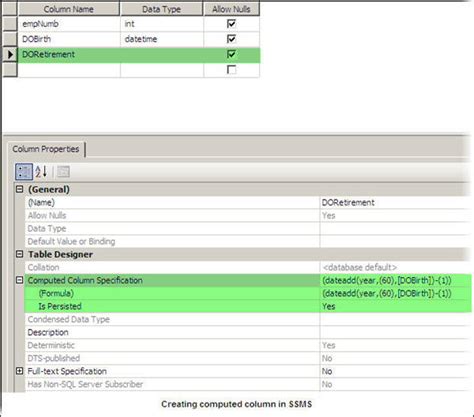 using computed columns in sql server with persisted values