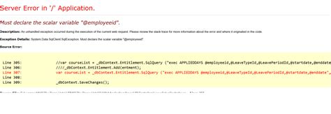 sql must declare the scalar variable employeeid in
