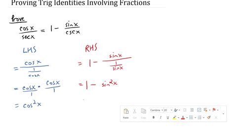 Proving Trig Identities Involving Fractions Youtube