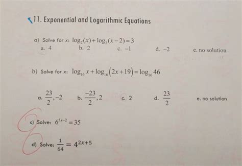 Solved 11 Exponential And Logarithmic Equations A Solve