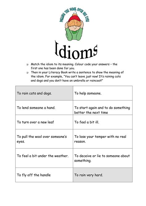 match the idiom to its meaning colour code your answers first one