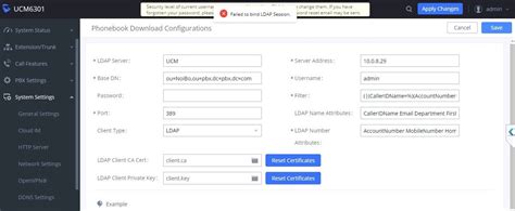 grandstream ippbx ucm63xx failed to bind an ldap session