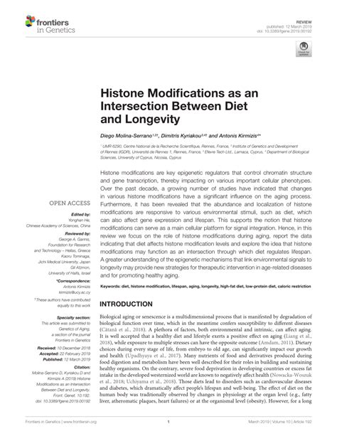 Pdf Histone Modifications As An Intersection Between Diet And Longevity