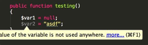phpstorm warning for unused variable but not if set to null ides