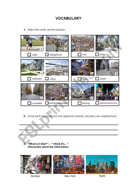 Describing Cities Adjectives Vocabulary Esl Worksheet By Nowhereanna