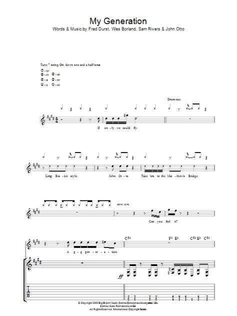 My Generation Sheet Music Limp Bizkit Guitar Tab