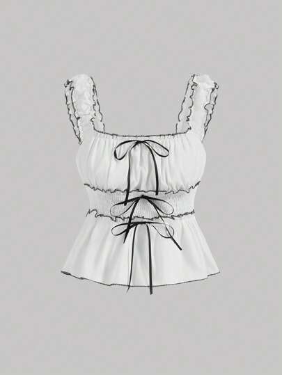 Shein Mod Color Block Edging Bow Decorated Tank Top For Sale Australia