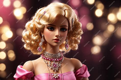 Premium Ai Image Pretty Blonde Doll Wearing A Pink Striped Dress