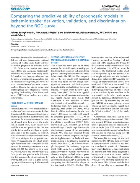 Pdf Comparing The Predictive Ability Of Prognostic Models In Ischemic
