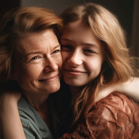 Premium Ai Image Mother And Daughter Smiling Portrait