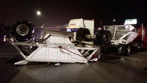 Semi Truck Hauling Gravel Crashes Shuts Eastbound 210 Freeway In
