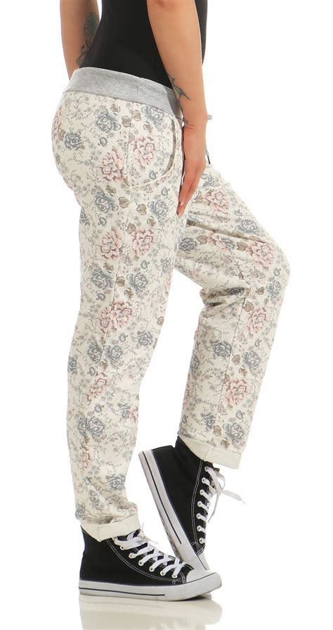 Jogginghose Damen Sport Freizeit Hose Jogger Blume Sommer Wellness Yoga